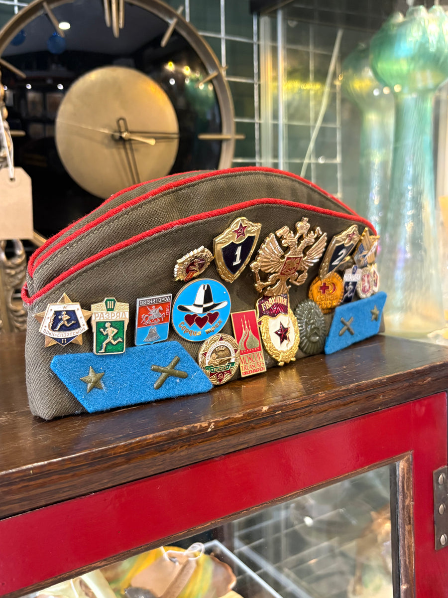 Vintage 1970s Soviet “Pilotka” Souvenir Cap with Badges & Pins ...