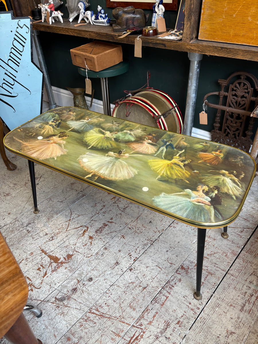 Vintage 1950s Coffee Table with Ballet Dancers Design and Dansette Leg ...